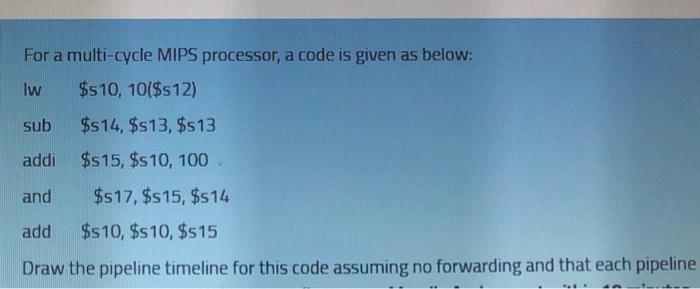Solved For a multi-cycle MIPS processor, a code is given as | Chegg.com