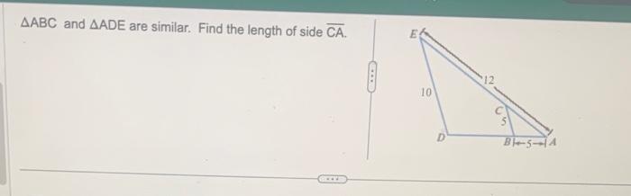 Solved ABC and ADE are similar. Find the length of side | Chegg.com