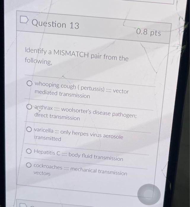 Solved Identify a MISMATCH pair from the following, whooping | Chegg.com