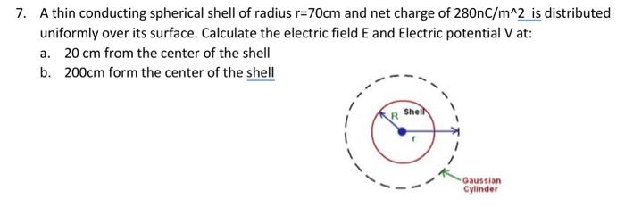 Solved 7. A thin conducting spherical shell of radius r=70 | Chegg.com