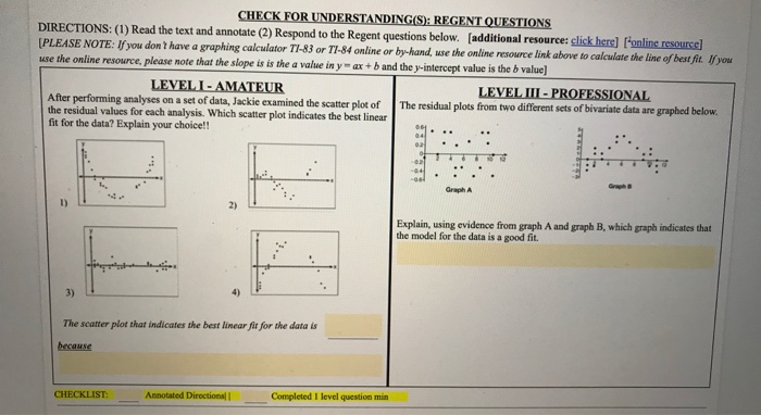 Solved CHECK FOR UNDERSTANDING(S): REGENT QUESTIONS | Chegg.com