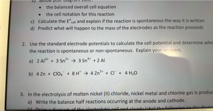 Solved - the balanced overall cell equation - the cell | Chegg.com