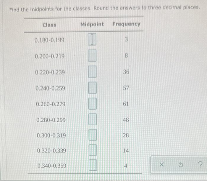Solved Find the midpoints for the classes. Round the answers | Chegg.com