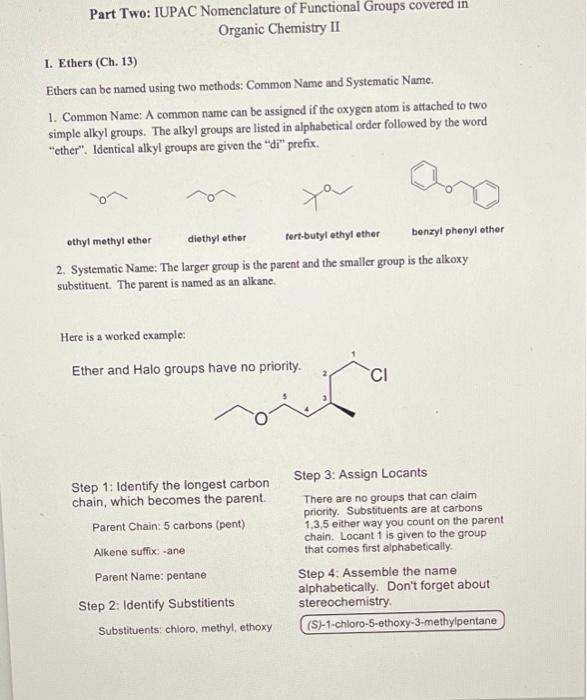 Solved Part Two: IUPAC Nomenclature of Functional Groups | Chegg.com