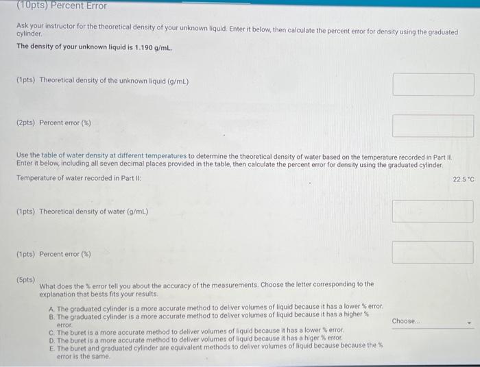 Solved (11pts) Calculations for Part I. Density of Unknown | Chegg.com