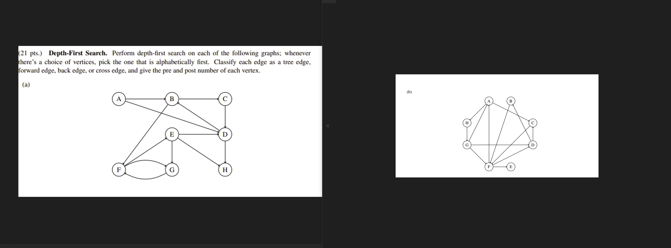 Solved (21 ﻿pts.) ﻿Depth-First Search. Perform depth-first | Chegg.com