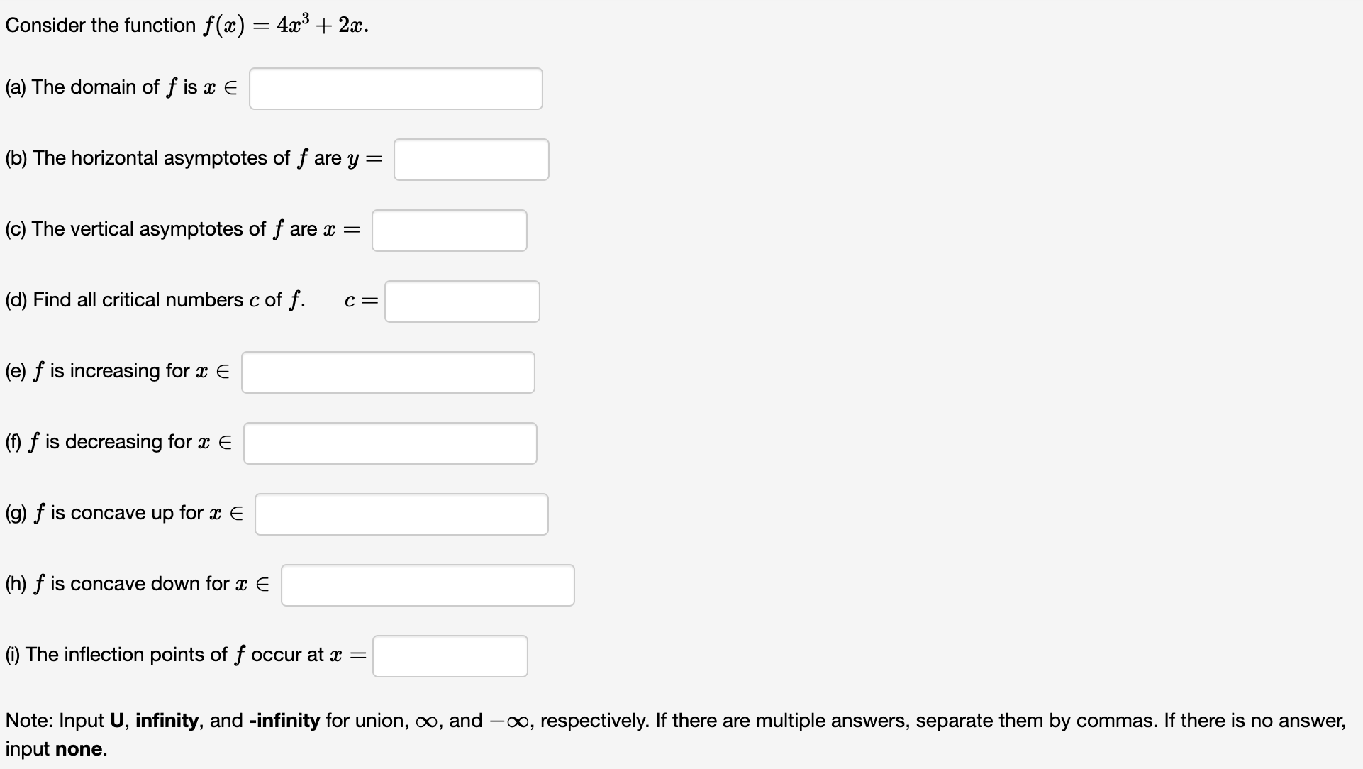 Solved Consider the function f(x)=4x3+2x.(a) ﻿The domain of | Chegg.com