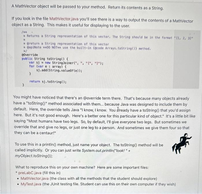 Solved A MathVector object will be passed to your method. | Chegg.com