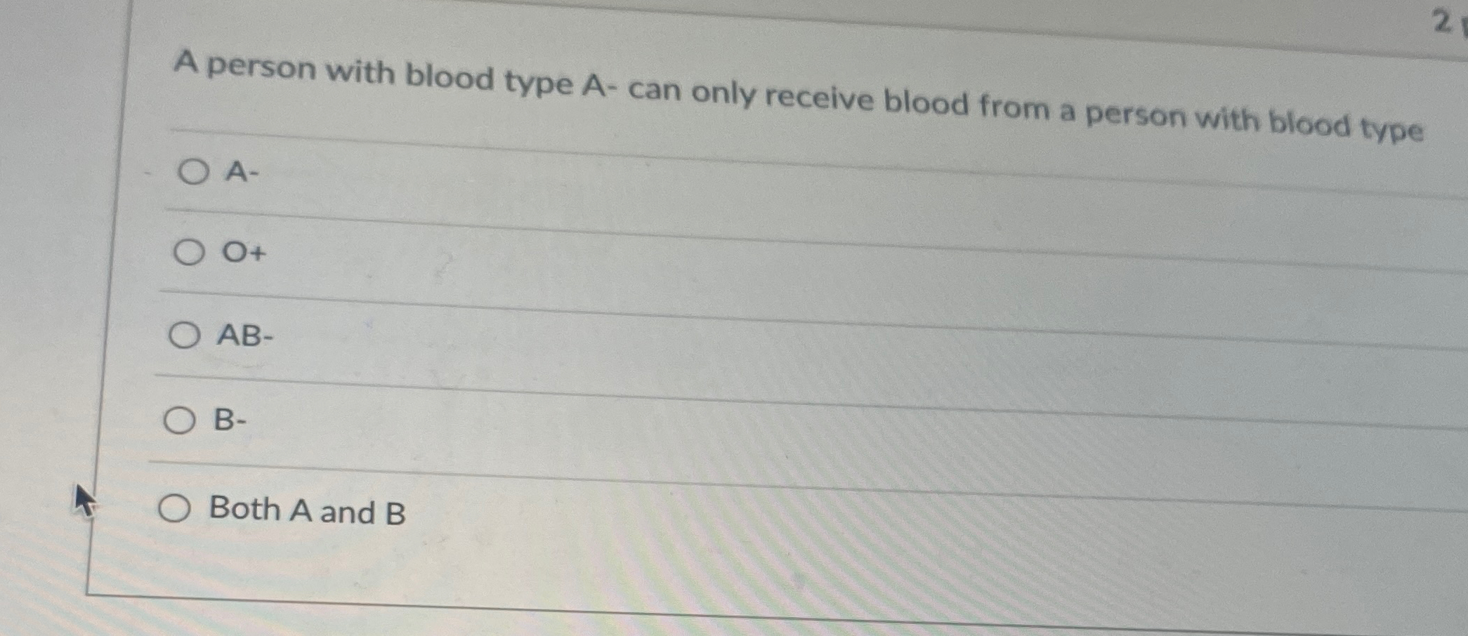 Solved A person with blood type A- ﻿can only receive blood | Chegg.com