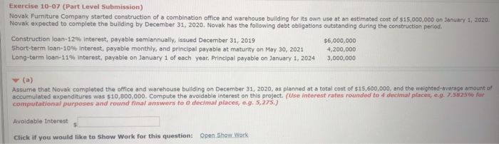 Solved Exercise 10-07 (Part Level Submission) Novak | Chegg.com