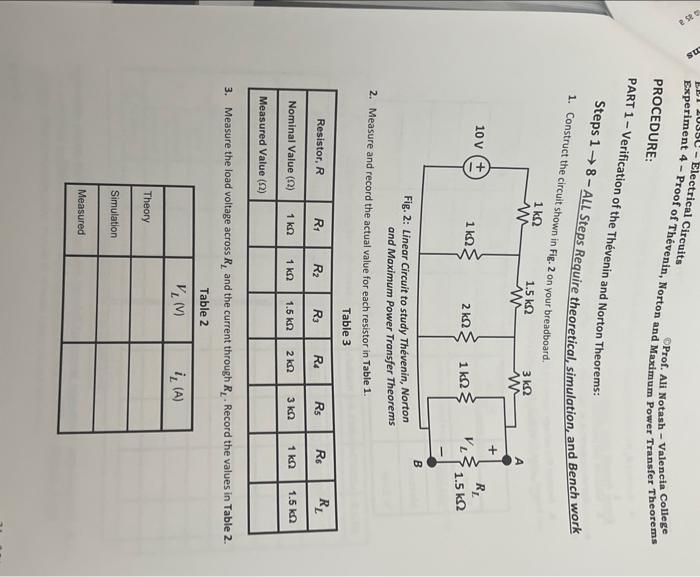 Solved for the following circuit please fill the tables | Chegg.com