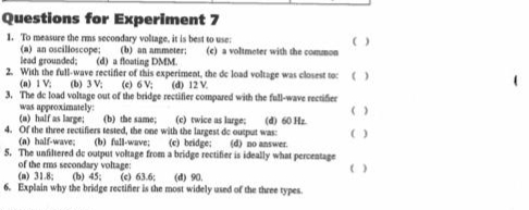 Solved Questions for Experiment 71. ﻿To measure the rms | Chegg.com
