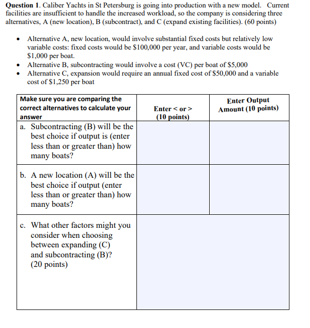 Solved Question 1. ﻿Caliber Yachts in St Petersburg is going | Chegg.com