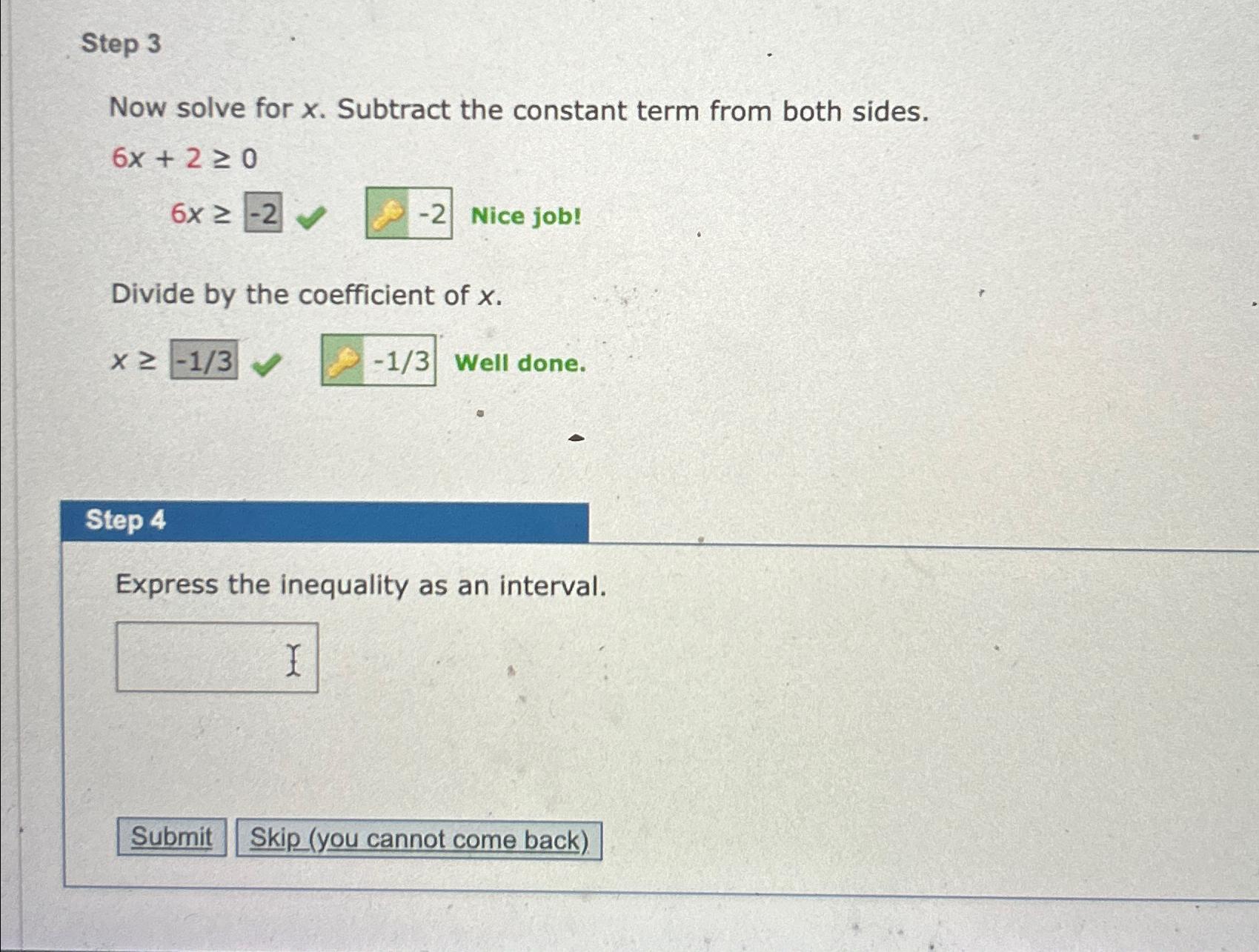 Solved Step 3Now solve for x. Subtract the constant term | Chegg.com Solved Step 3Now solve for x. Subtract the constant term | Chegg.com
