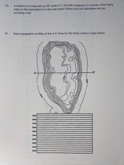 Solved 50. A feature on a map with an RF scale of 1:100,000 | Chegg.com