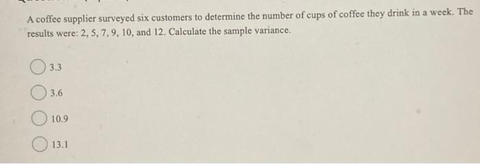 Solved A coffee supplier surveyed six customers to determine | Chegg.com