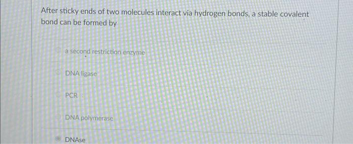 Solved After sticky ends of two molecules interact via | Chegg.com
