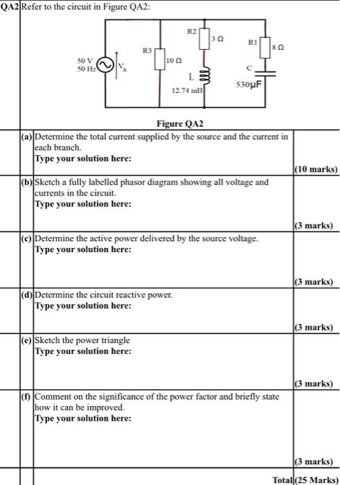 Solved QA2 Refer to the circuit in Figure QA2: 50 V 50 Hz | Chegg.com