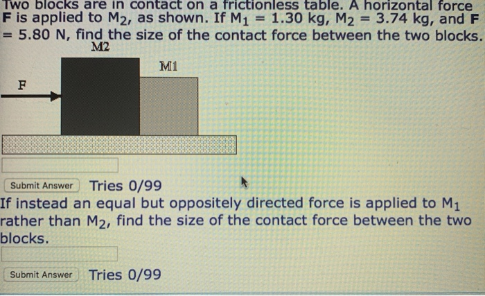 Solved Two blocks are in contact on a frictionless table. A | Chegg.com