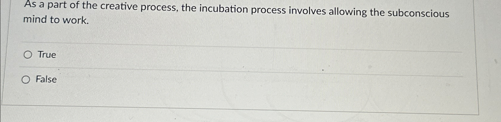 Solved As a part of the creative process, the incubation | Chegg.com