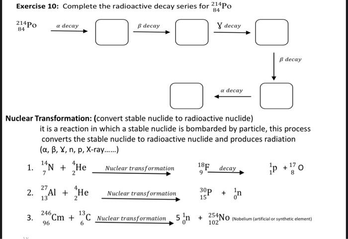 Solved Exercise 10: Complete the radioactive decay series | Chegg.com