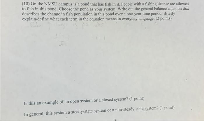 Solved (10) On the NMSU campus is a pond that has fish in | Chegg.com