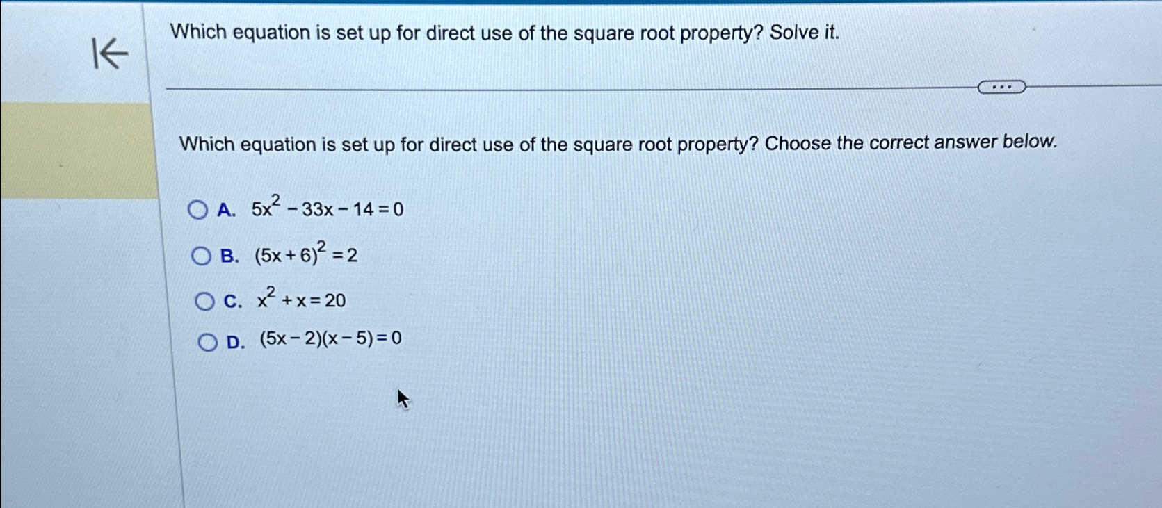 Solved Which equation is set up for direct use of the square | Chegg.com