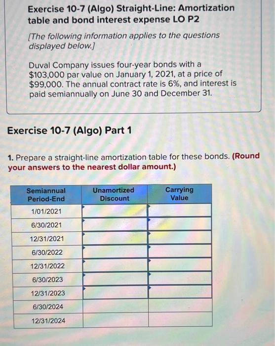 Solved Exercise 10-7 (Algo) Straight-Line: Amortization | Chegg.com