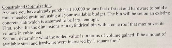 Solved Constrained Optimization. Assume you have already | Chegg.com