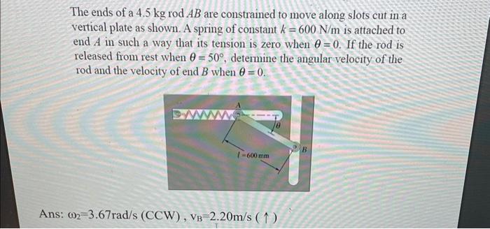 Solved The ends of a 4.5 kg rod AB are constrained to move | Chegg.com