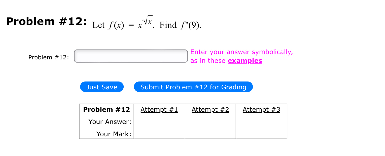 Solved Problem #12: Let f(x)=xx2. ﻿Find f'(9).Problem | Chegg.com