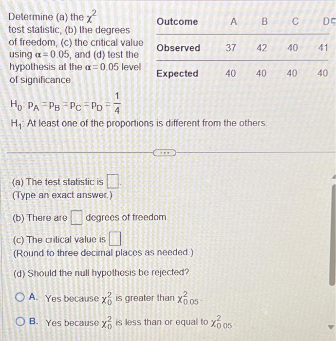 Solved Determine (a) the χ2 test statistic, (b) the degrees | Chegg.com
