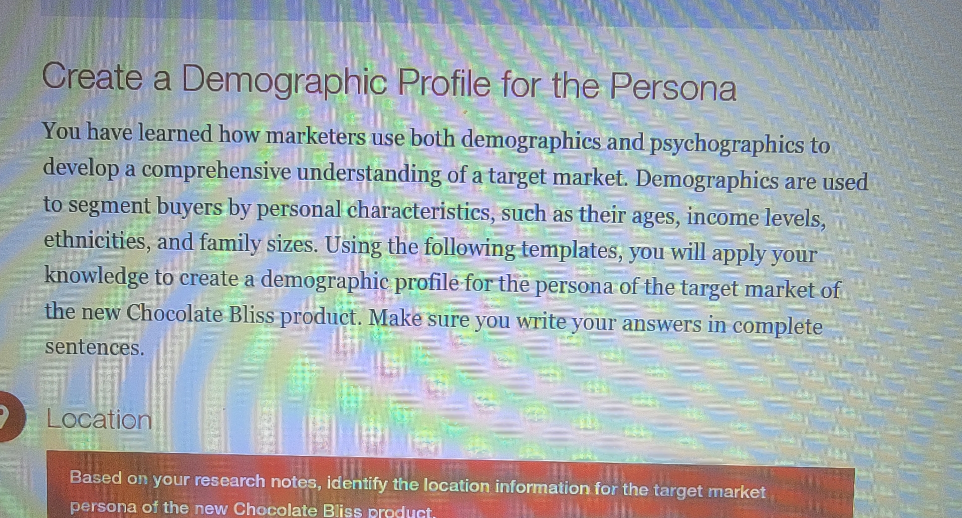 Solved Create a Demographic Profile for the PersonaYou have | Chegg.com