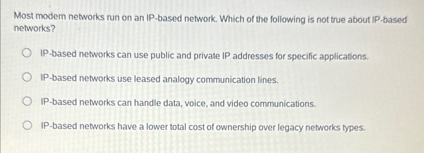 Solved Most modern networks run on an IP-based network. | Chegg.com