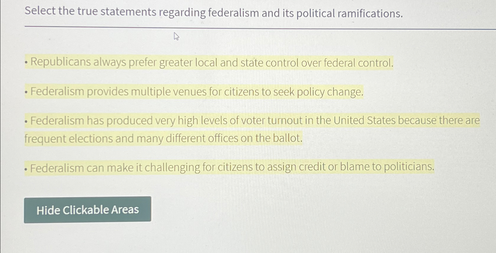 Solved Select the true statements regarding federalism and | Chegg.com