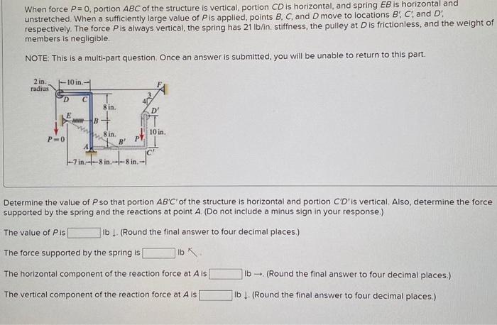 Solved When force P= 0, portion ABC of the structure is | Chegg.com
