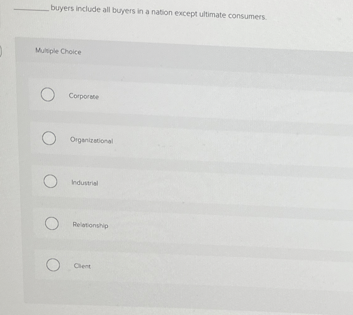 Solved buyers include all buyers in a nation except ultimate | Chegg.com