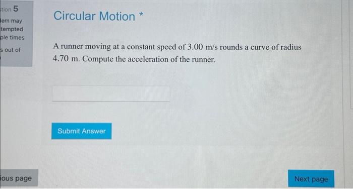 Solved Circular Motion * A runner moving at a constant speed | Chegg.com
