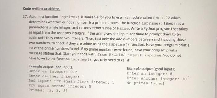 Solved Code Writing Problems 37 Assume A Function Isprime