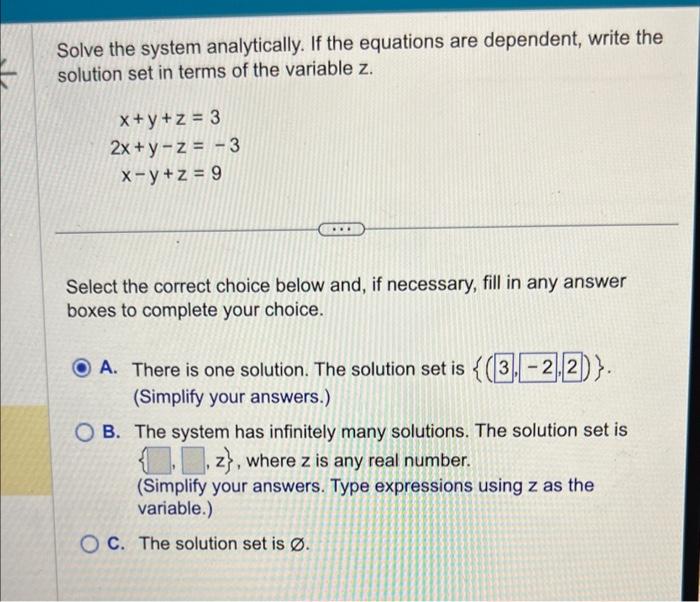 Solved Solve the system analytically. If the equations are | Chegg.com