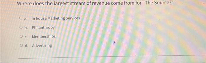 Where does the largest stream of revenue come from | Chegg.com