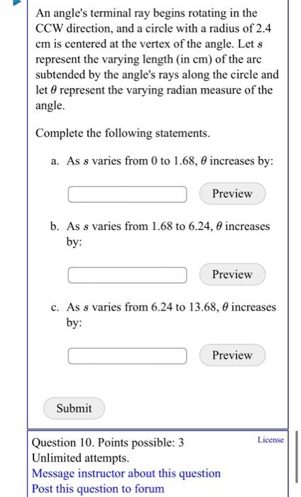 Solved An angle's terminal ray begins rotating in the CCW | Chegg.com