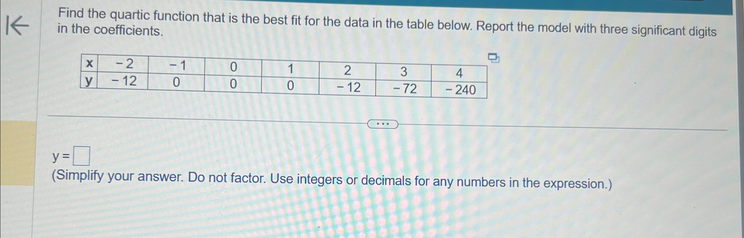 Solved Find the quartic function that is the best fit for | Chegg.com