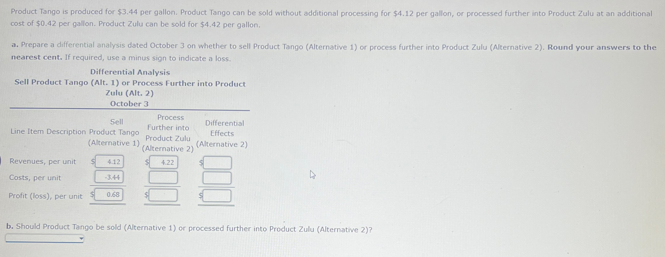 Solved Product Tango is produced for $3.44 ﻿per gallon. | Chegg.com
