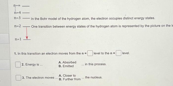 Solved n=∞ n=4 n=3 n-2 n=1 In the Bohr model of the hydrogen | Chegg.com