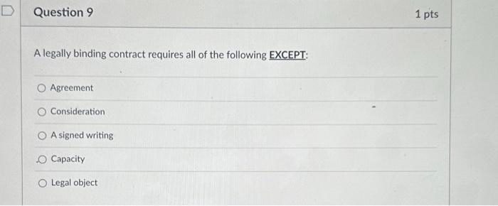 Solved A legally binding contract requires all of the | Chegg.com
