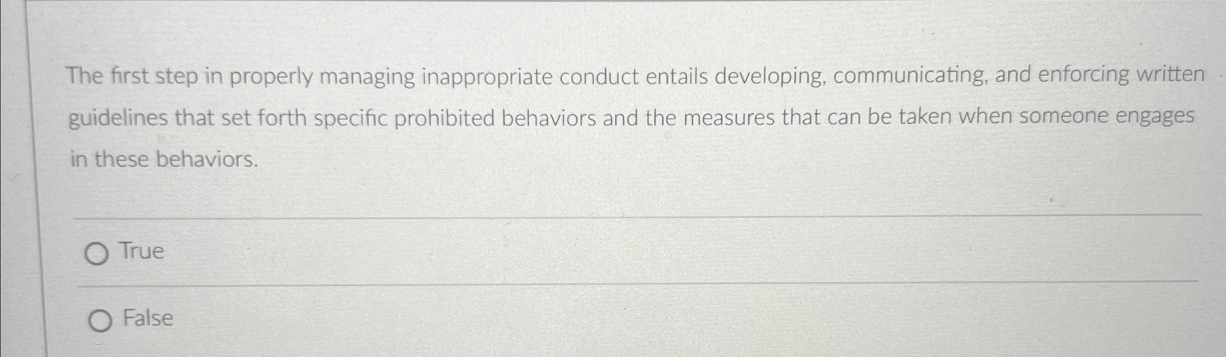 Solved The first step in properly managing inappropriate | Chegg.com