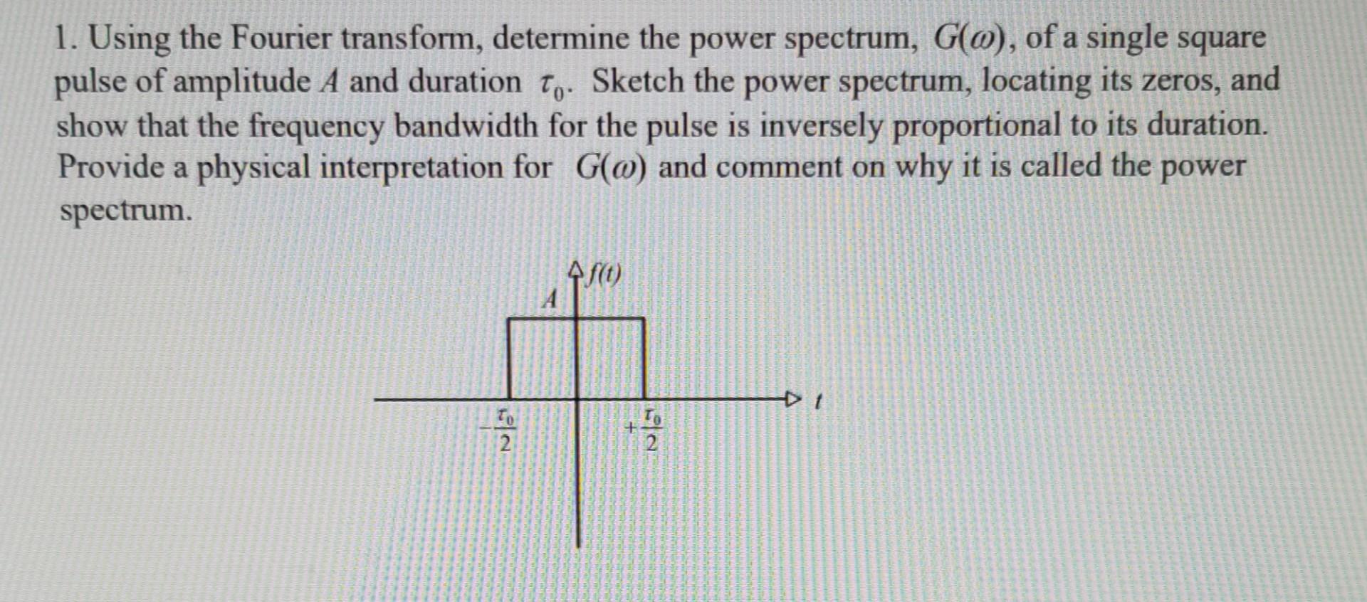 Solved 1. Using the Fourier transform, determine the power | Chegg.com
