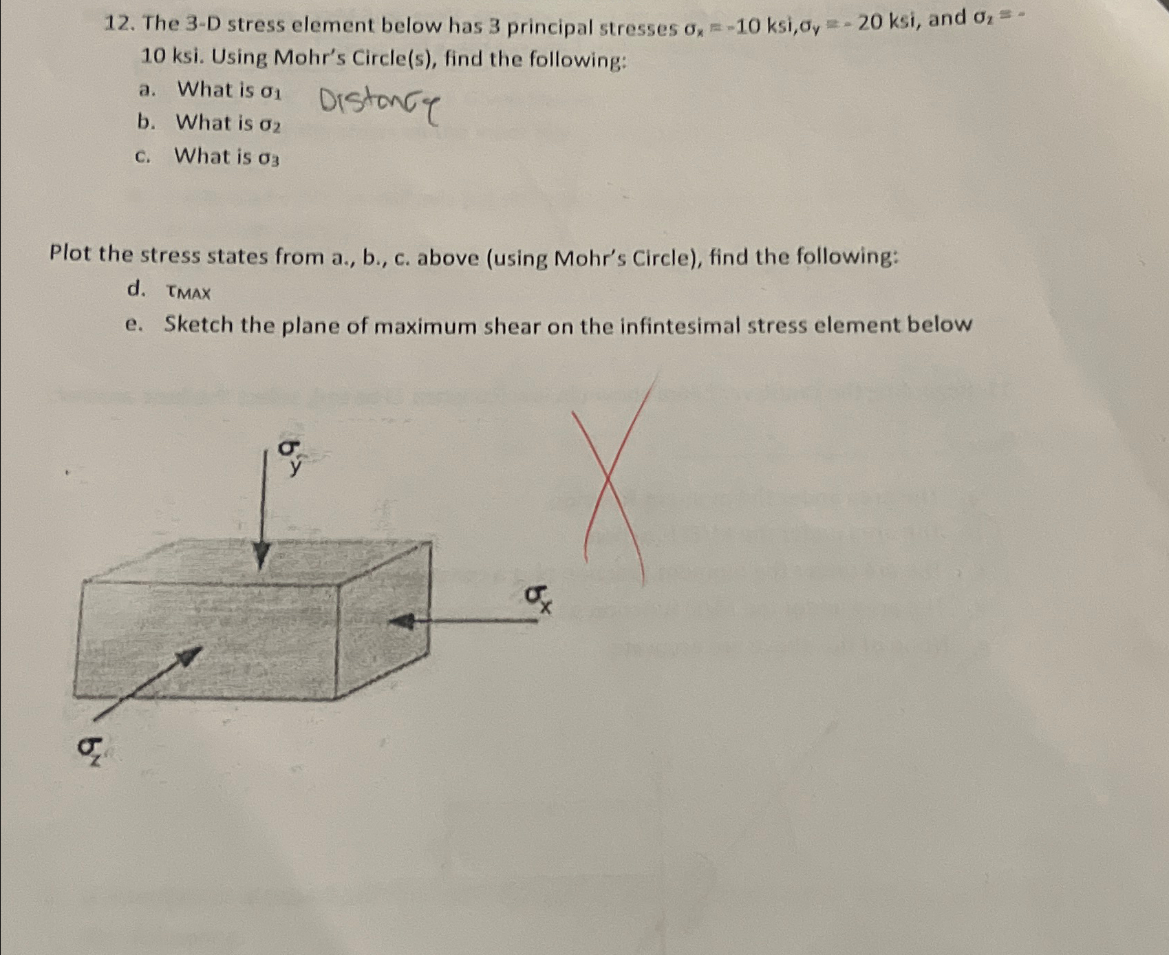 Solved The 3-D ﻿stress element below has 3 ﻿principal | Chegg.com