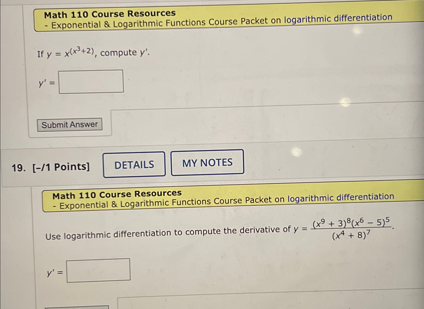 Solved Math 110 ﻿Course ResourcesExponential & Logarithmic | Chegg.com